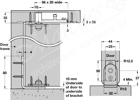 Double Action Pivot Set. Frame Mounted W - Floor Pivots - Door Closing ...