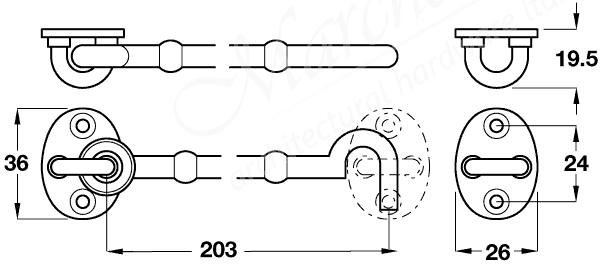 Cabin hook and eye, 203 mm length - Cabin hooks - Door Furniture ...