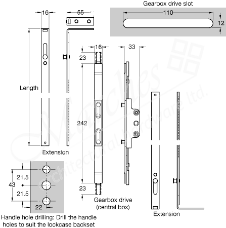 Sec Plus Shoot Bolt Espagnolette Gearbox - Espagnolette bolts - Window ...