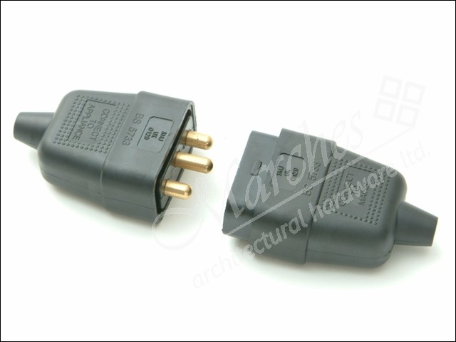 Rubber Plug & Socket 3 Pin - Black 10 Amp - Marches Architectural ...