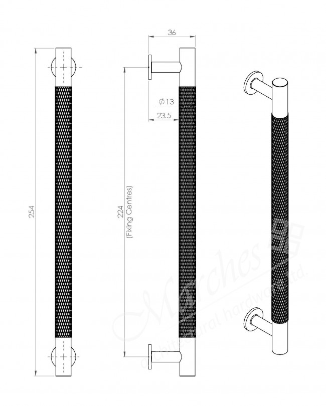 Knurled Pull Handle 274mm (224mm cc) - Various Finishes - T-Bar Pull ...
