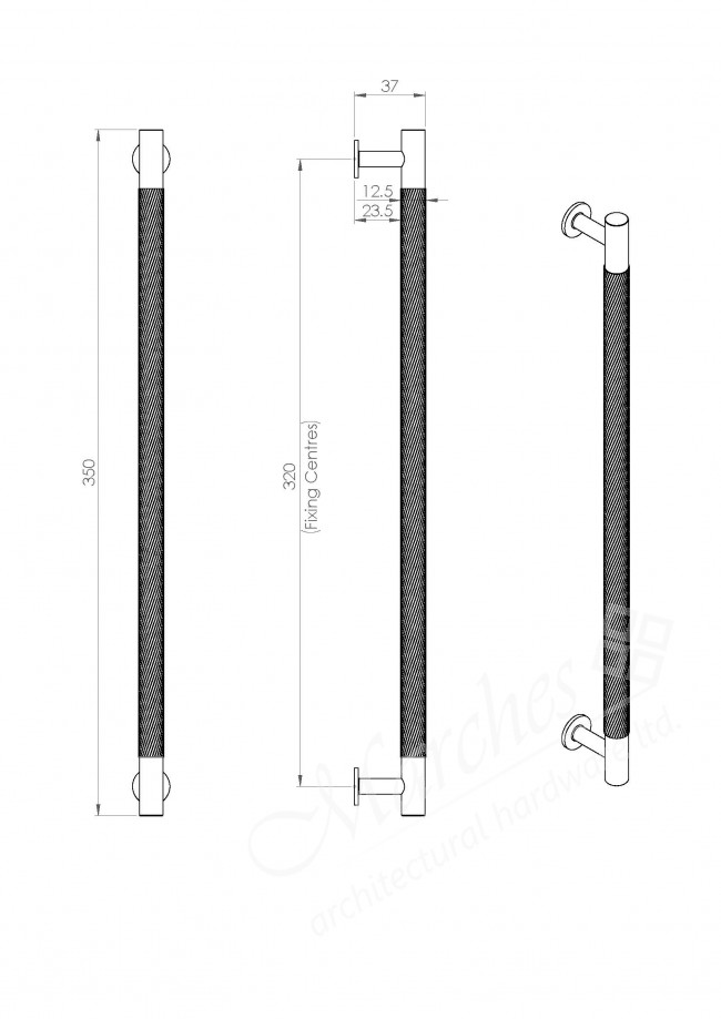 Knurled Pull Handle 350mm (320mm cc) - Various Finishes - T-Bar Pull ...