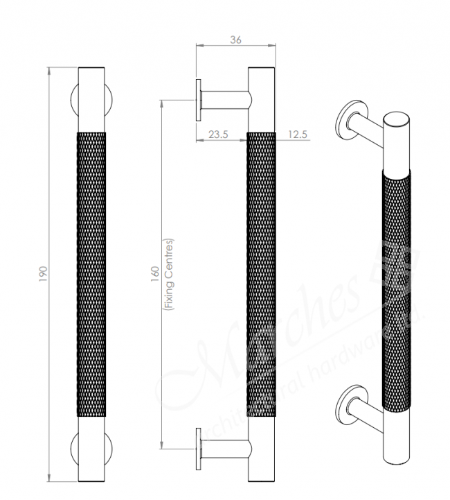 Knurled Pull Handle 190mm (160mm cc) - Satin Brass - Cabinet Fittings ...