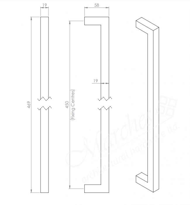 Square Mitred Pull Handle - Matt Black SS (Grade 304) - Cabinet ...