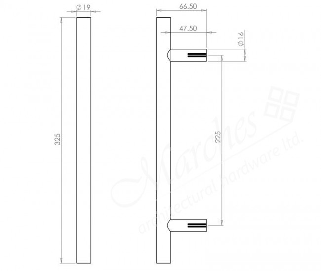 19mm DIA Pull Handle 225mm Centres - SSS - Ironmongery - Marches ...