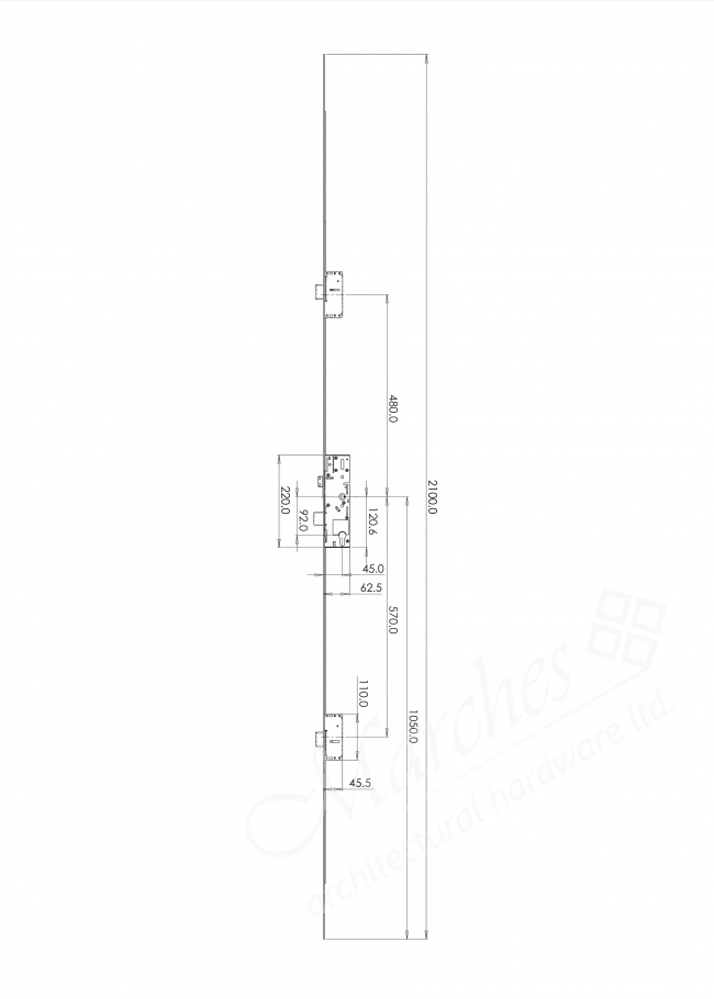 Era 3 Point Linear Door Lock 2100 x 45mm B/Set (20mm FP) - Stainless ...
