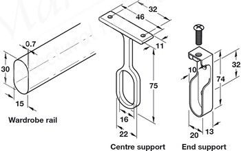 Wardrobe rail set - 1.8m - polished chrome - Wardrobe Rails - Shelving ...
