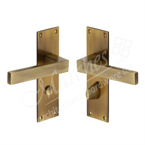 Straight Lever Handle on Backplate - Antique Brass - Lever Handles on ...