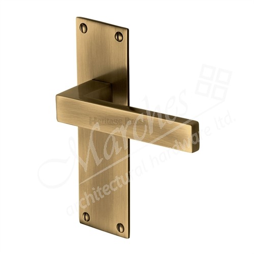 Straight Lever Handle on Backplate - Antique Brass - Lever Handles on ...