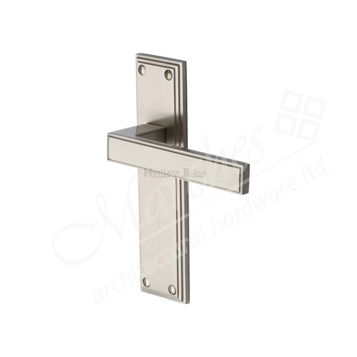 Stepped Art Deco Lever Handle on Backplate - Satin Nickel - Lever ...