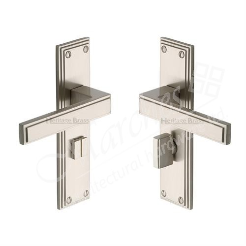 Stepped Art Deco Lever Handle on Backplate - Satin Nickel - Lever ...