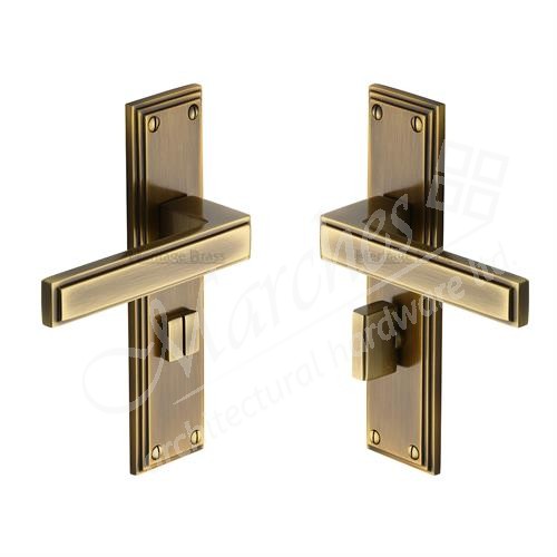 Stepped Art Deco Lever Handle on Backplate - Antique Brass - Lever ...