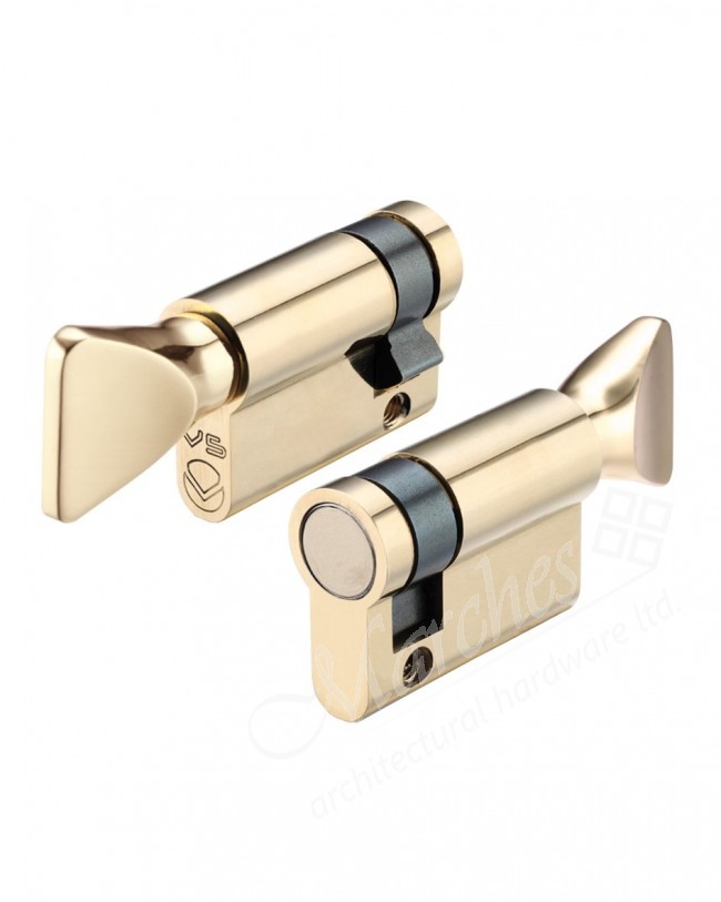 30/10 Half Thumbturn Euro Cylinder - Polished Brass - Euro Cylinders with Thumbturn - Euro ...